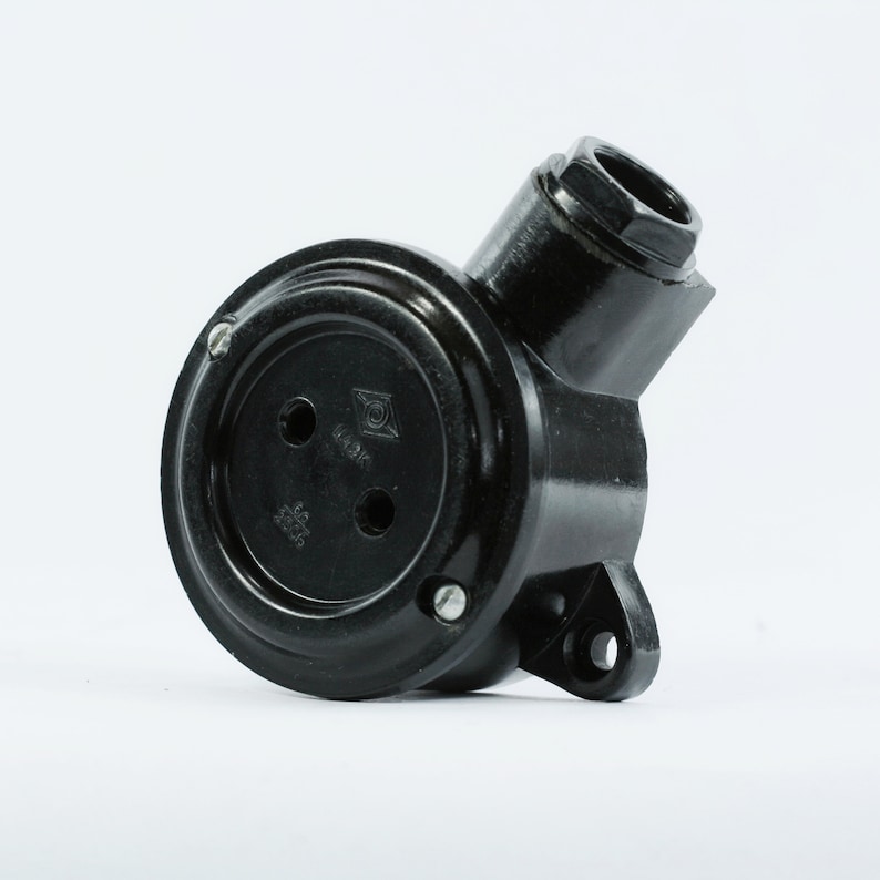 Antique Electrical Outlet Plug Vintage Retro USSR Black Bakelite Round ...