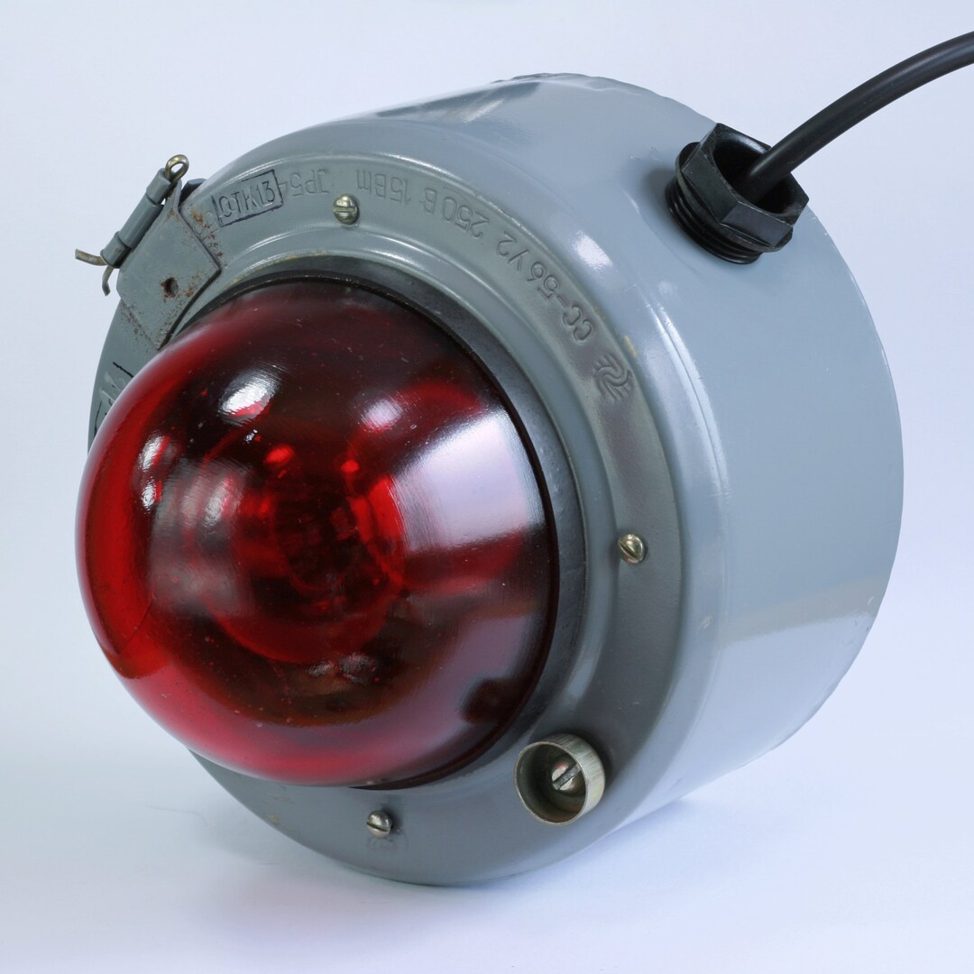 Vintage Industrial Soviet Signal Lamp Red, Green Glass Dome Lighting ...