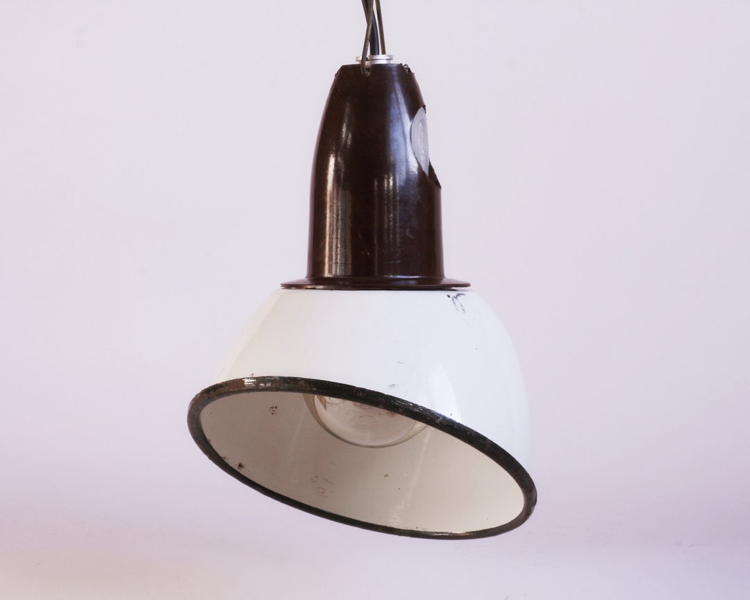 Vintage Angled Soviet Shade Pendant Industrial Lamp | Mini USSR White ...