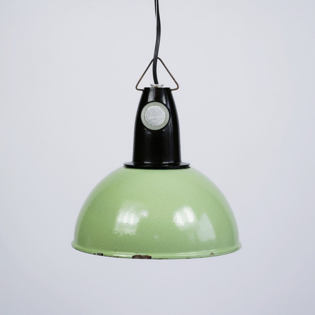Vintage Soviet Pendant Industrial Lamp | USSR Green Enamel Pendant ...