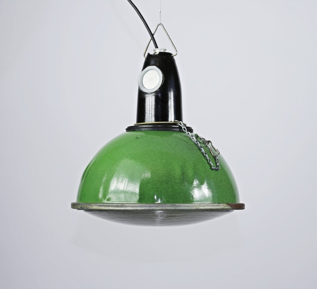 Green Enamel Soviet Lamp With Glass Dome | Vintage USSR Shade Light ...