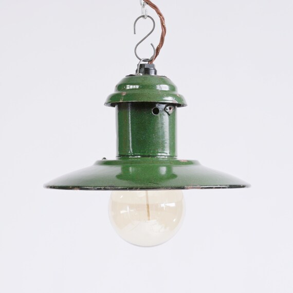 Vintage Industrial Green Enamel Shade Pendant Light Fixture | Etsy
