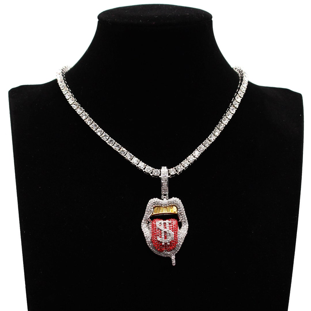 Bling Dollar Sign Tongue Pendant Gold Teeth Sparkling Stones - Etsy