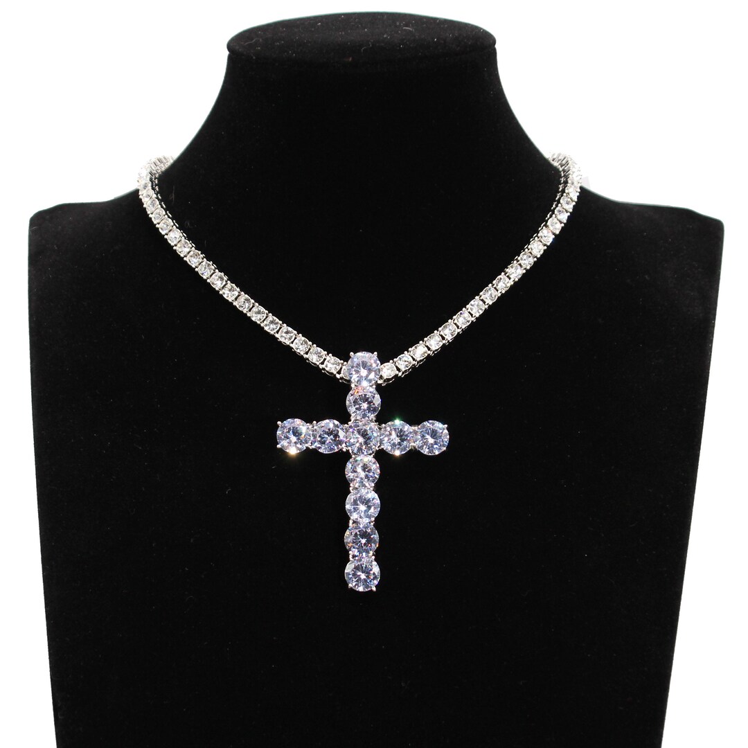 Iced Out Cross Pendant With Tennis Chain Bling-bling Hip Hop - Etsy