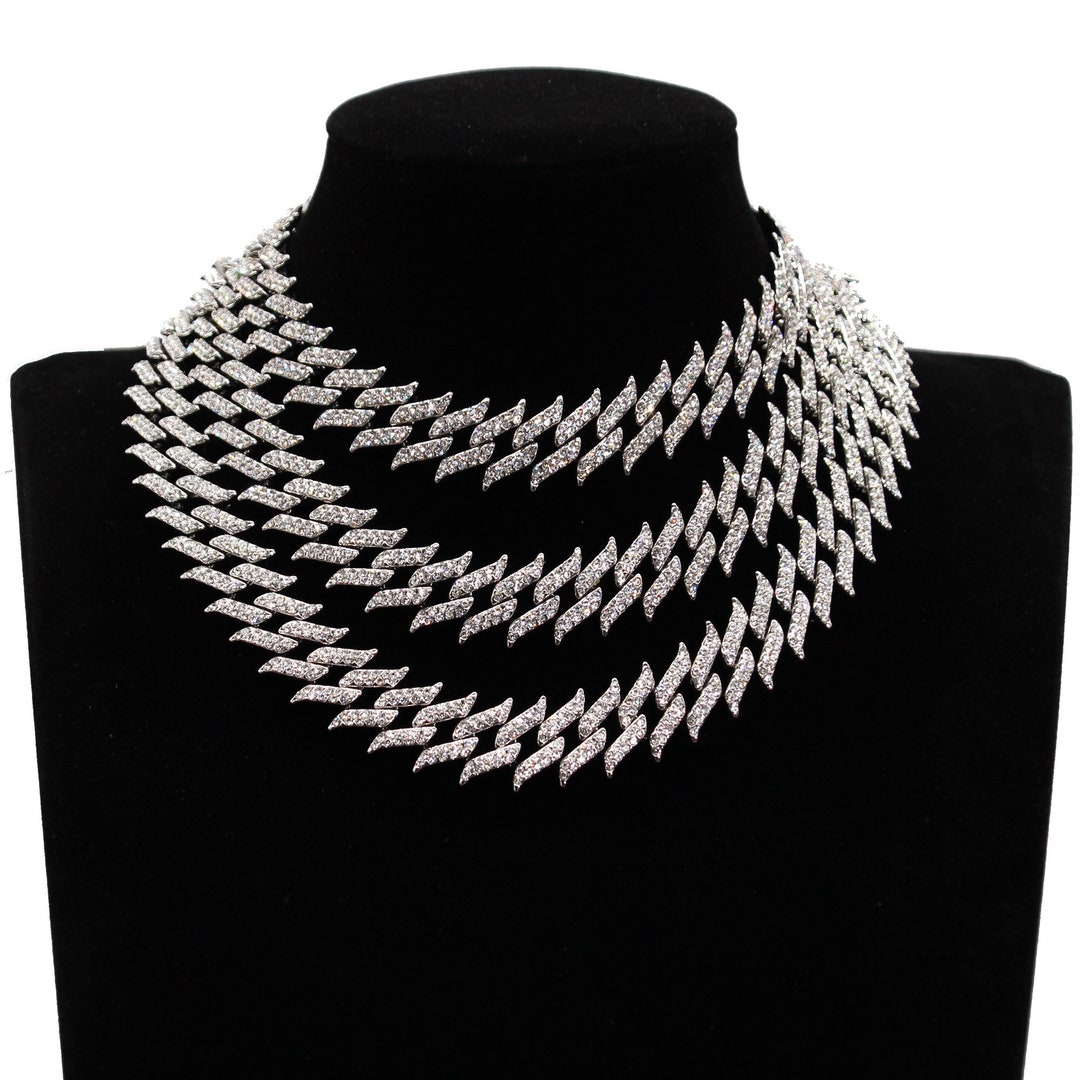 Hot Popular Hip Hop Cuban Link Chain, Bling Punk Spiked Choker Necklace ...
