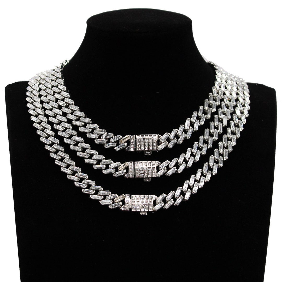 Icy Baguette Cuban Chain, Bling-bling Baguette Link Chain, Hip Hop ...