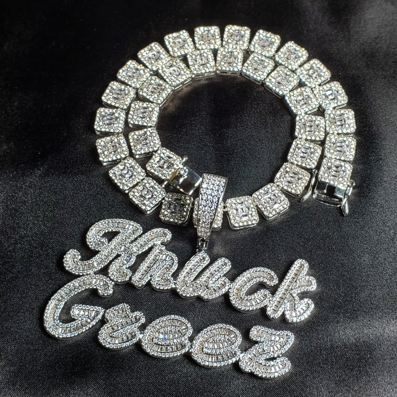 CUSTOM Baguette Script Letters Pendant With Luxury Big Bling - Etsy