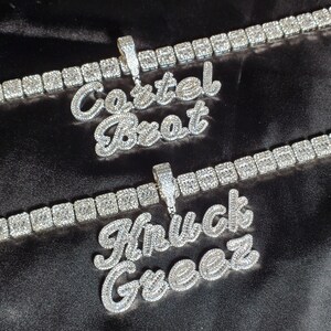 CUSTOM Baguette Script Letters Pendant With Luxury Big Bling Chain,name ...