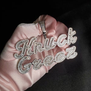 CUSTOM Baguette Script Letters Pendant With Luxury Big Bling Chain,name ...