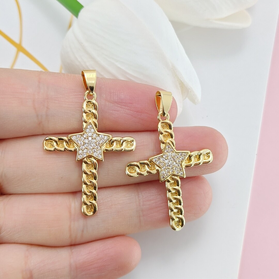 Mirco Paved CZ Diamond Star Cross Pendant, Jesus Cross Necklace Women ...