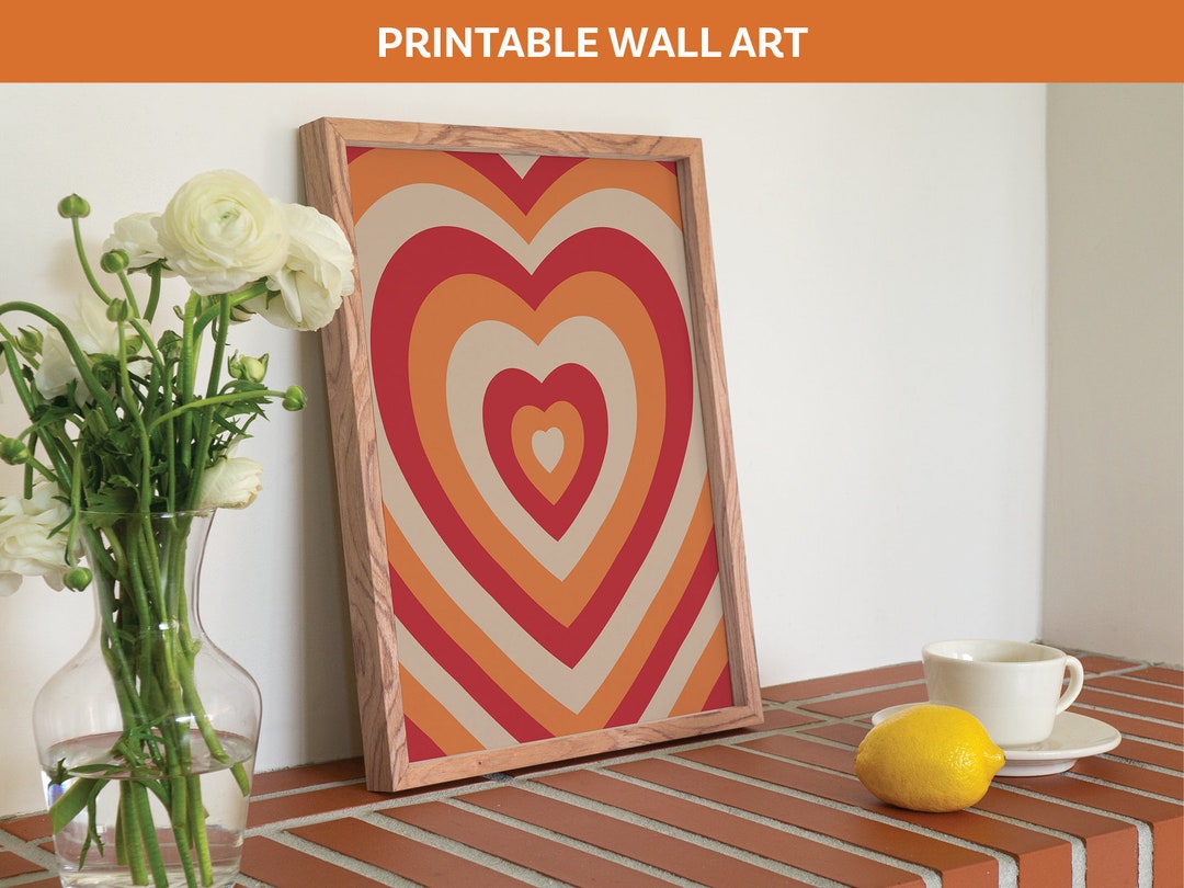 Orange Expanding Heart Art Print | Retro Digital Print | Instant ...