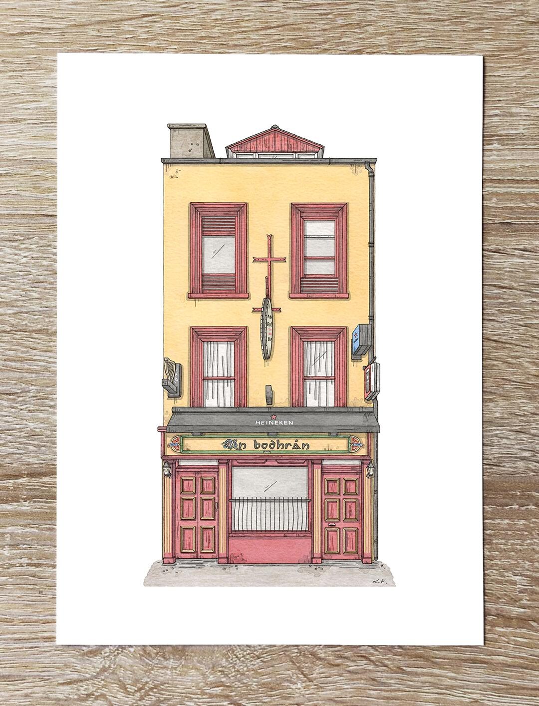 An Bodhrán Bar Cork Ireland Art Print, Cork City Pub Illustration ...