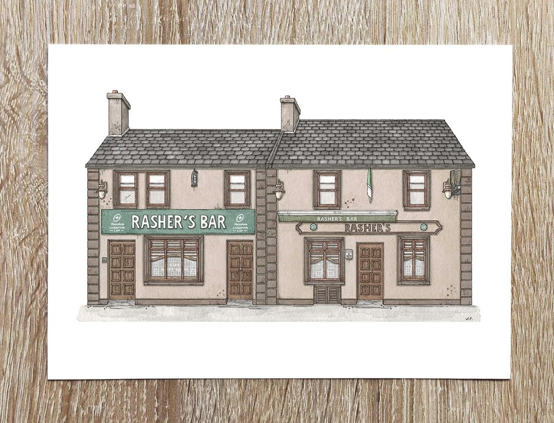 Rasher's Bar Limerick Ireland Art Print, Irish Pub Illustration ...