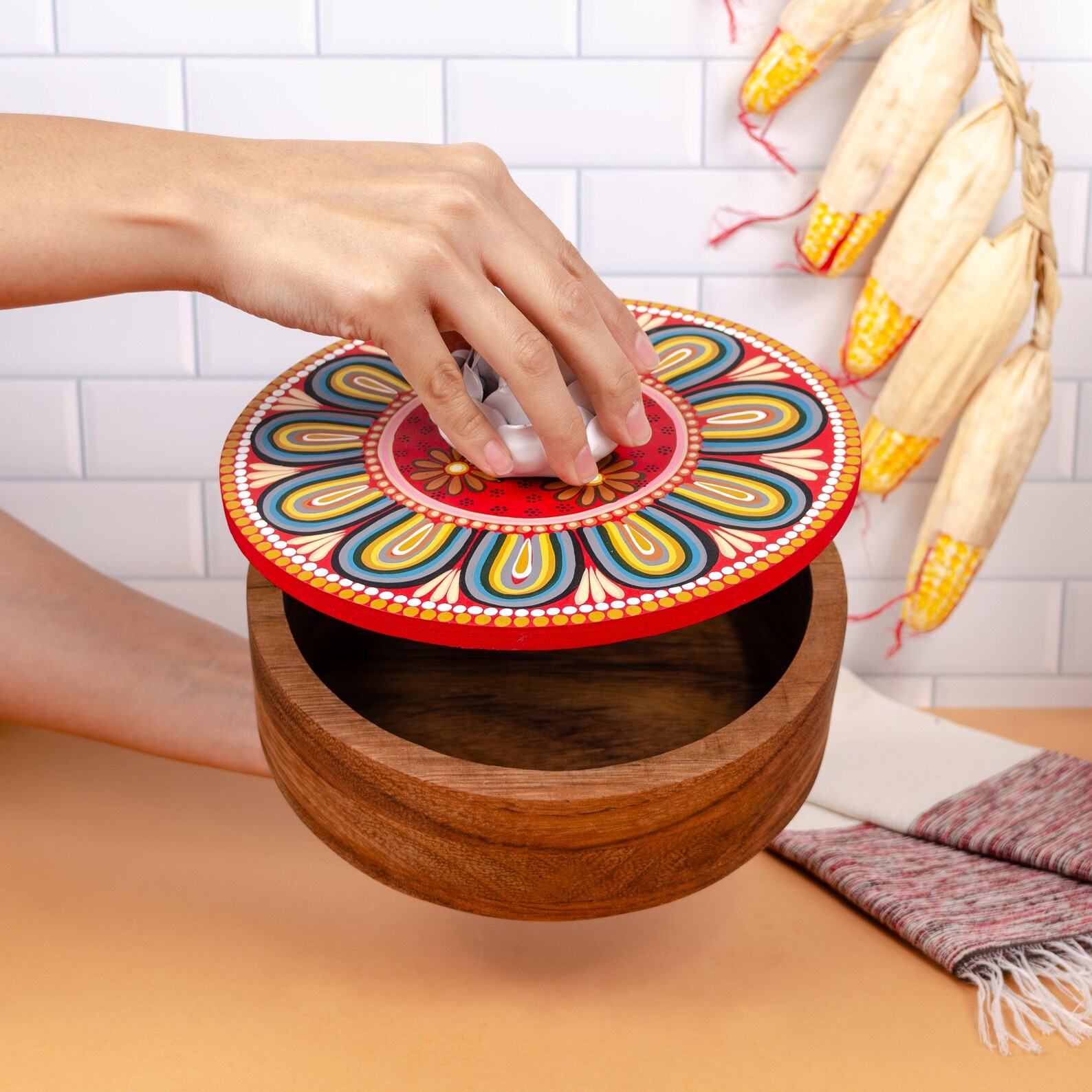 Hand-painted Parota Solid Wood Kitchen Tortillero/basket - Etsy