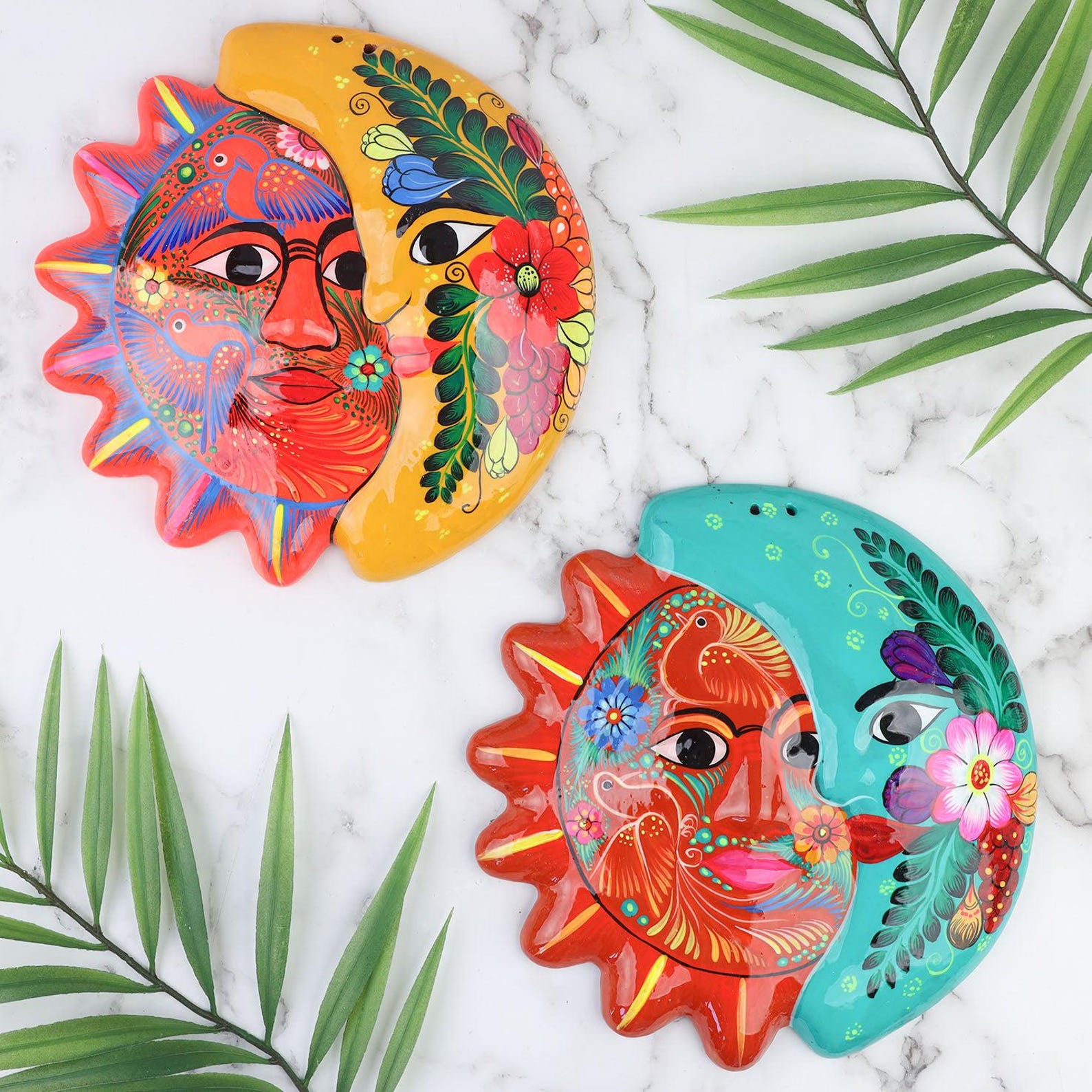 Hand-painted Xalitla Sun and Moon Clay Wall Decor - Etsy