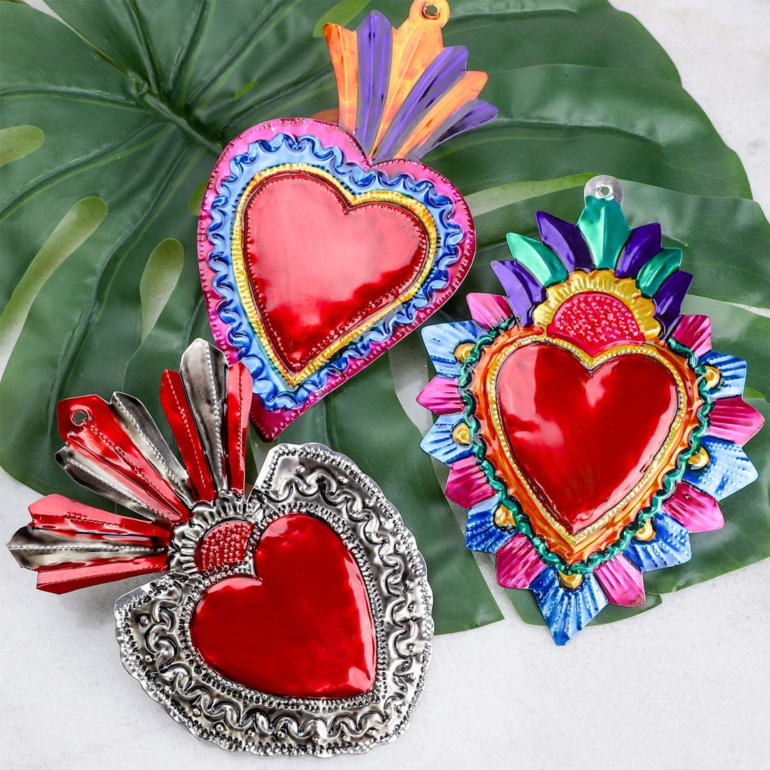 Large Mexican Crown Milagro Tin Hearts - Etsy