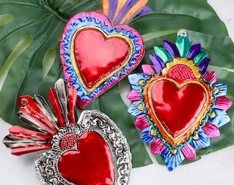 Large Detailed Bird Mexican Milagro Tin Heart - Etsy