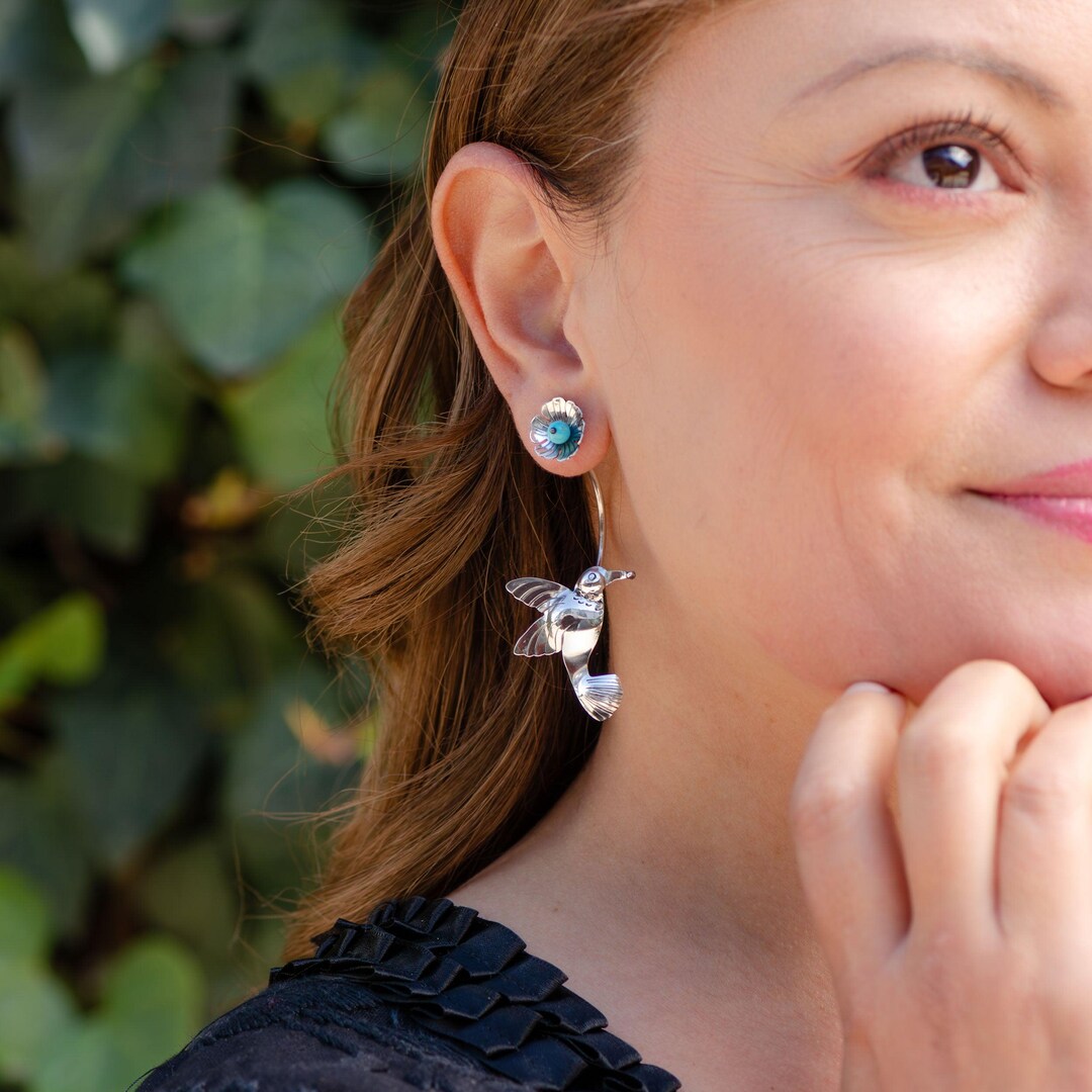 Sterling Silver Flying Hummingbird Mazahua Earrings - Etsy