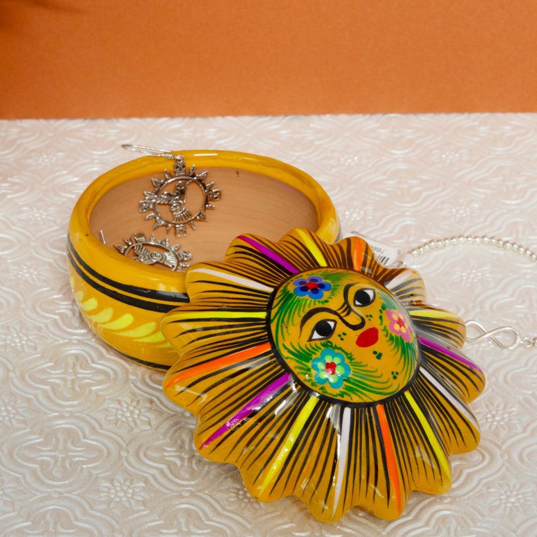 Hand-painted Xalitla Sun Clay Trinket/jewelry Box - Etsy
