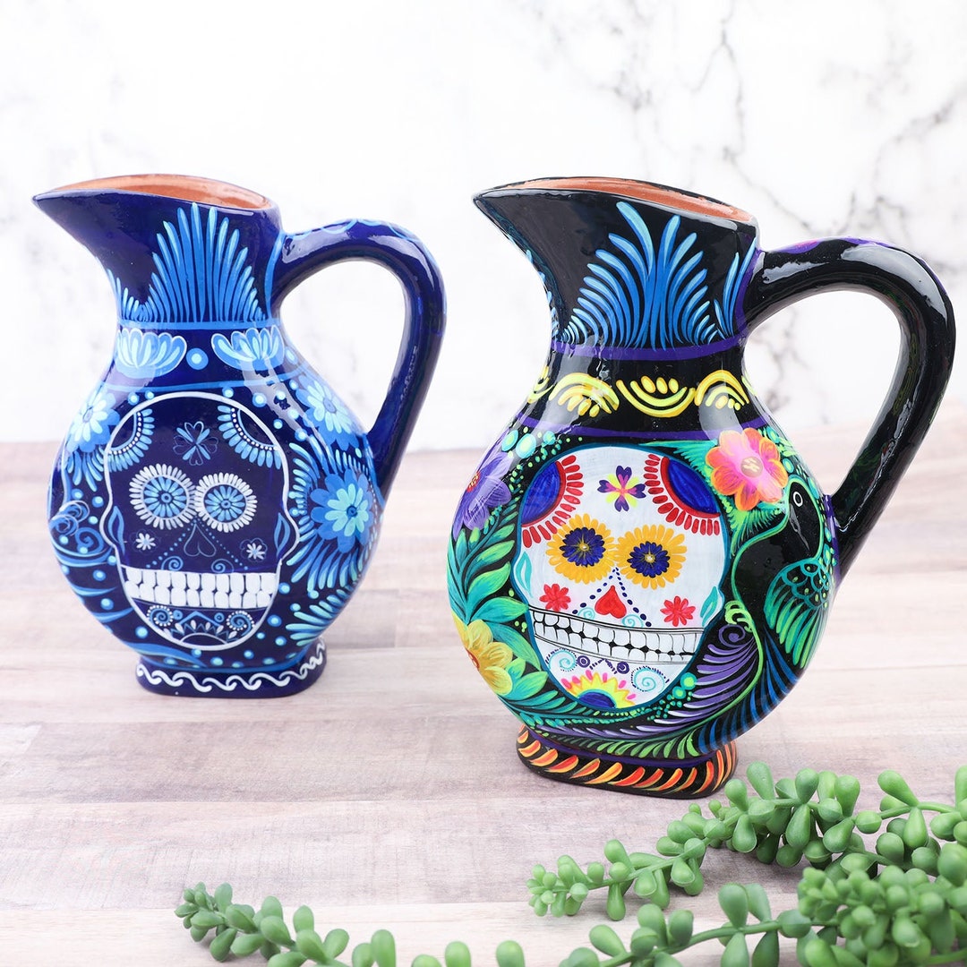 Day of the Dead Hand-painted Xalitla Pitcher - Etsy