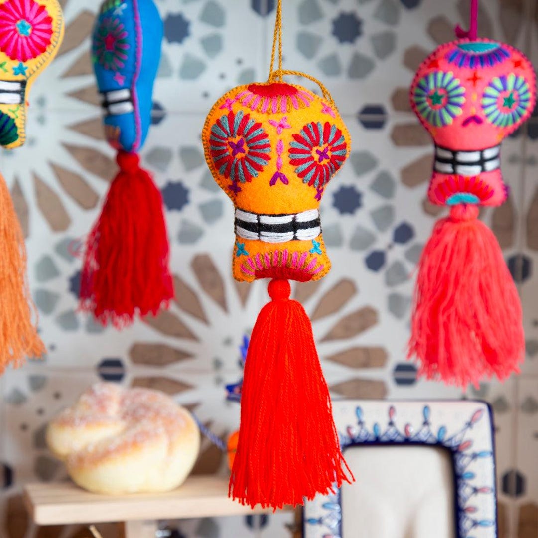Sugar Skulls Pom Poms With Vibrant Tassel - Etsy