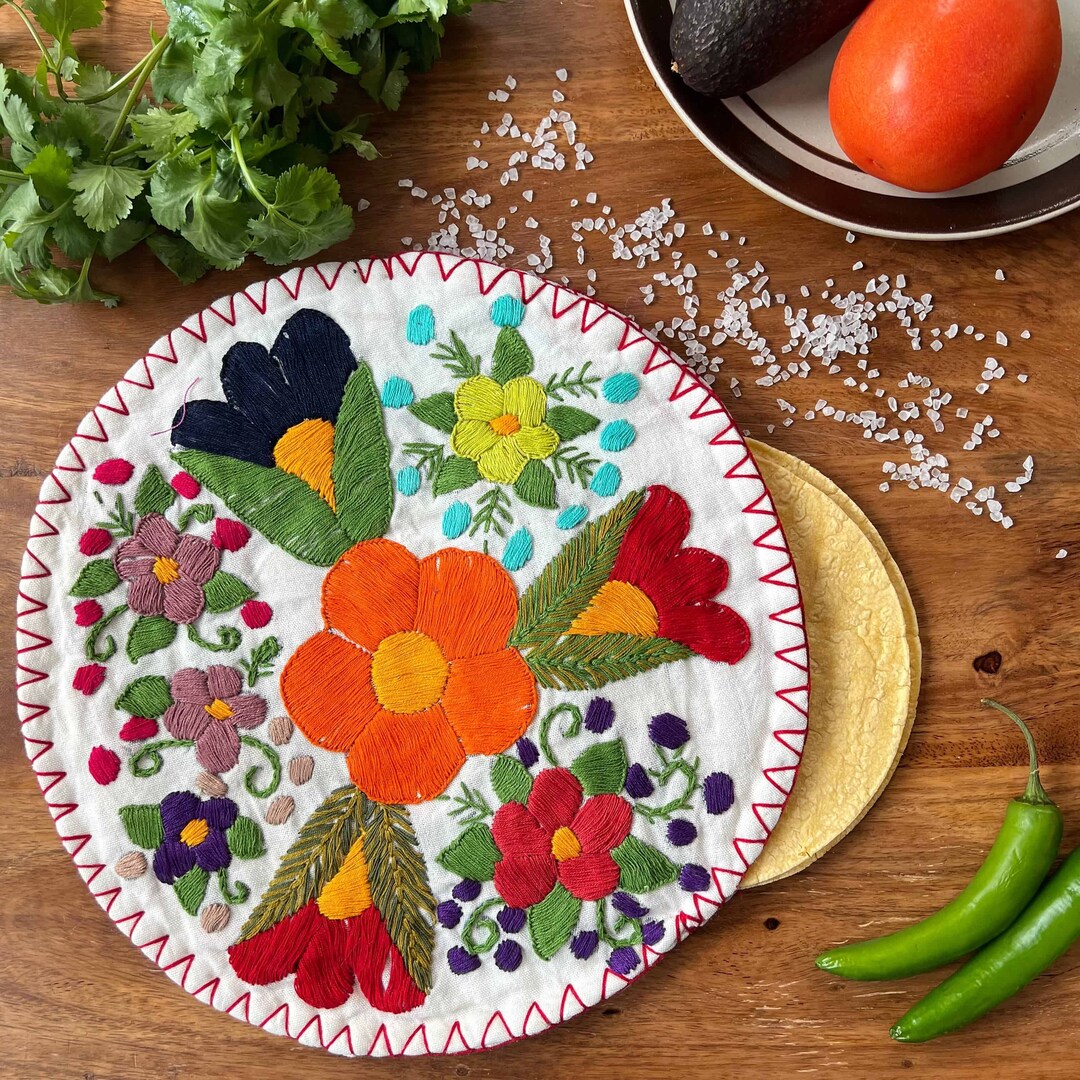Hand Embroidered Floral Tortilla Warmer - Etsy