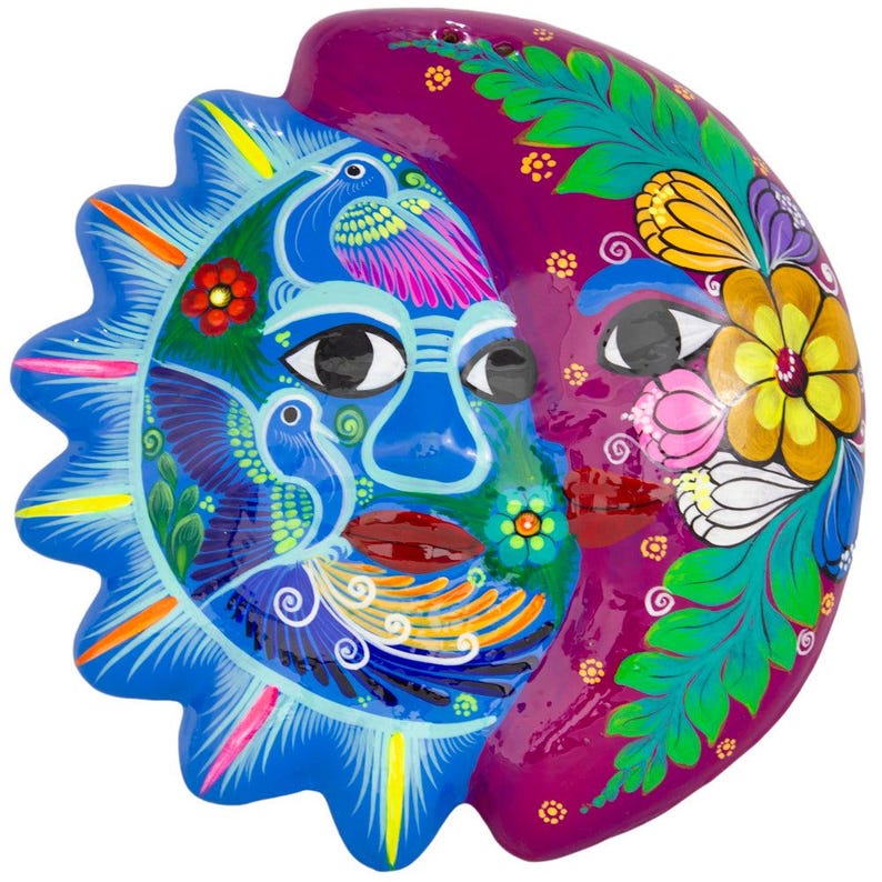 Hand-painted Xalitla Sun and Moon Clay Wall Decor - Etsy
