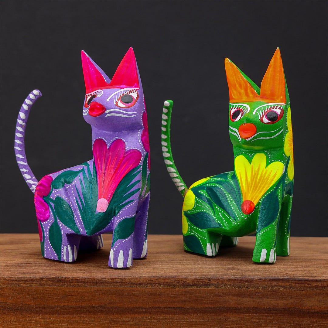 Large Hand Painted Sitting Cat Wooden Figurine - Etsy