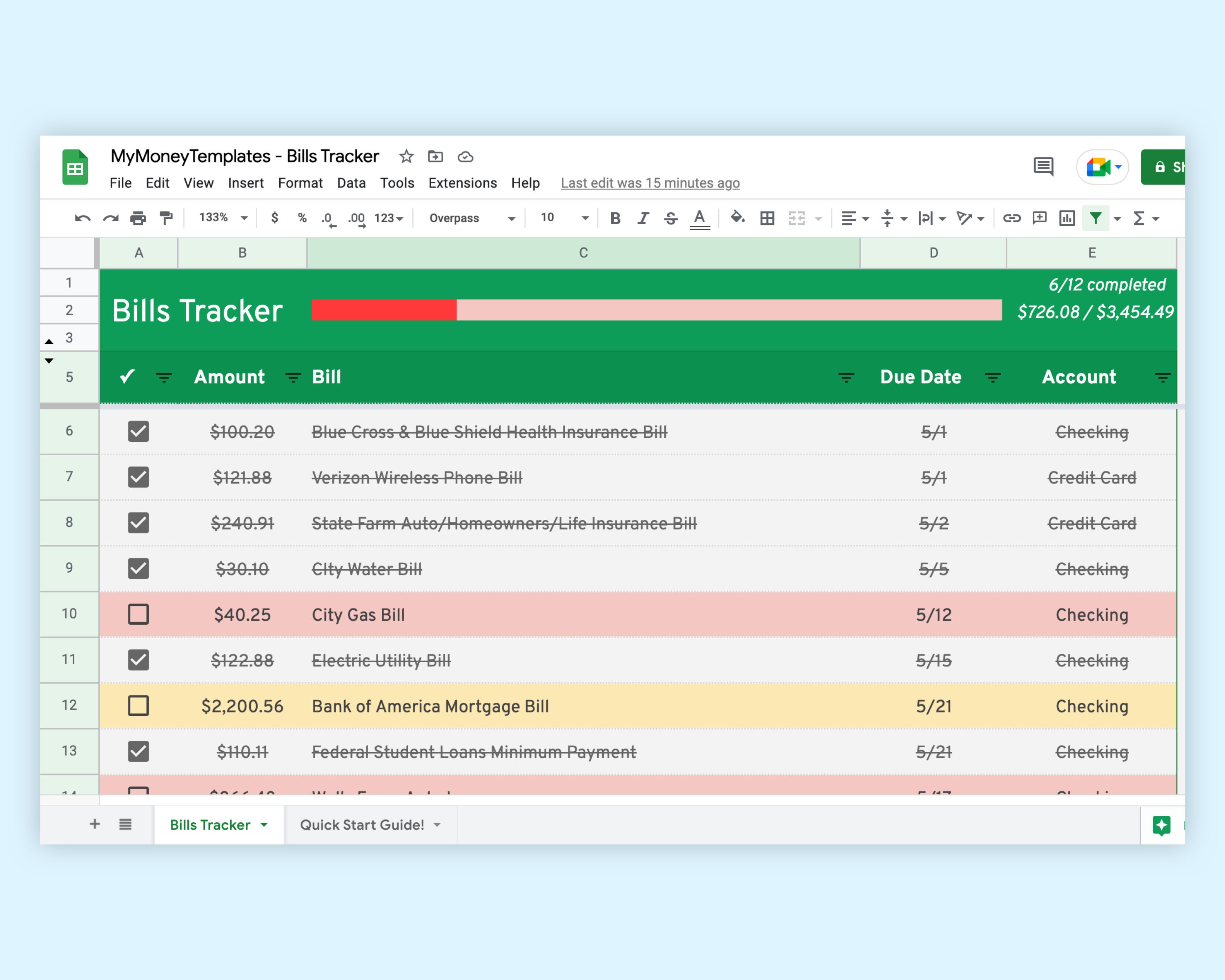 Bills Tracker - Google Sheets Template - Log & Track Expenses - Etsy