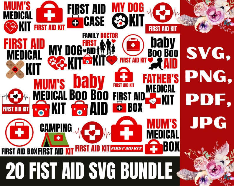 First Aid Kit Svg Cut Files, Silhouette Cricut Emergency Kit Medicine ...