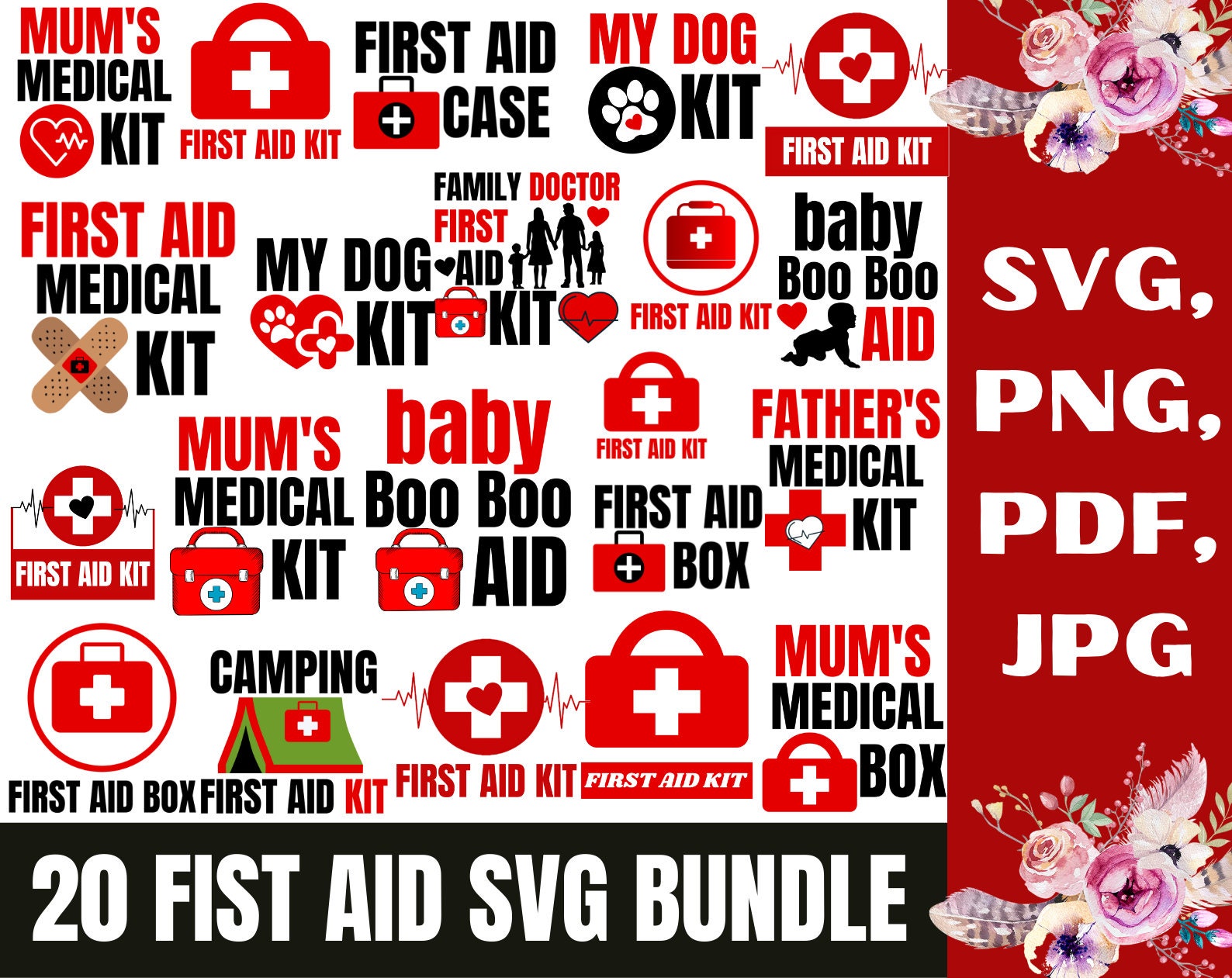 First Aid Kit Svg Cut Files, Silhouette Cricut Emergency Kit Medicine ...