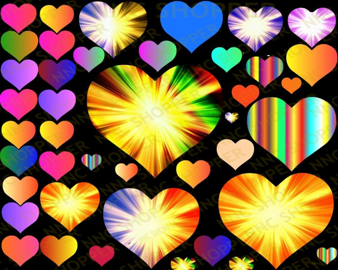 Hearts Clipart, Rainbow Heart, Digital Png Art, Valentine Art ...