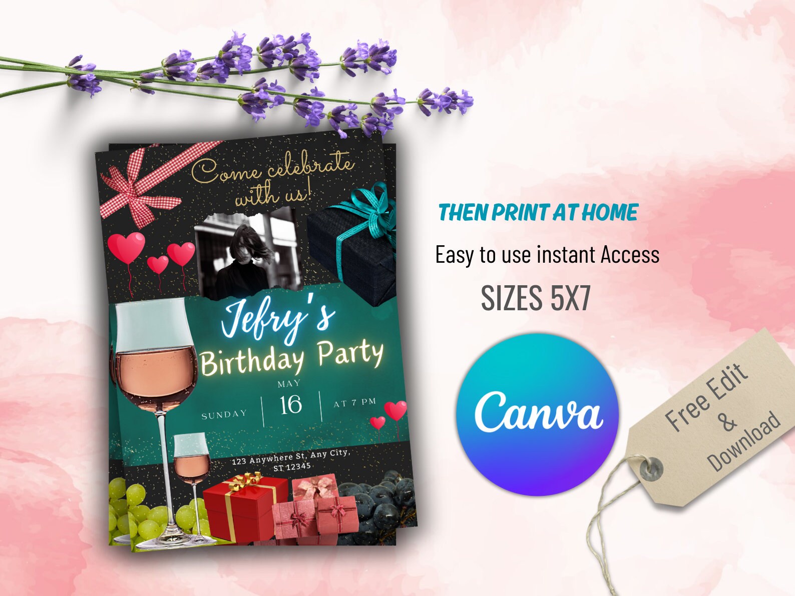 Editable Birthday Invitation Template Editable Template, Canva Editable ...