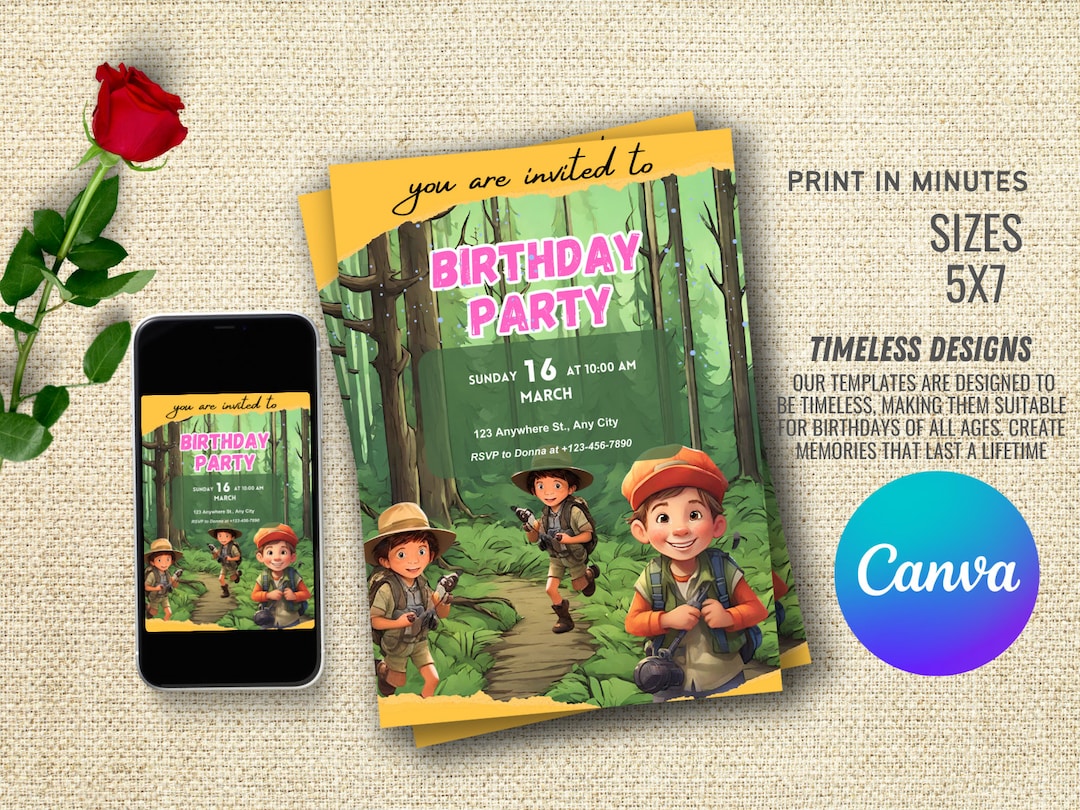 EDITABLE Safari Birthday Invitation, Jungle Animals Invitations, Jungle ...