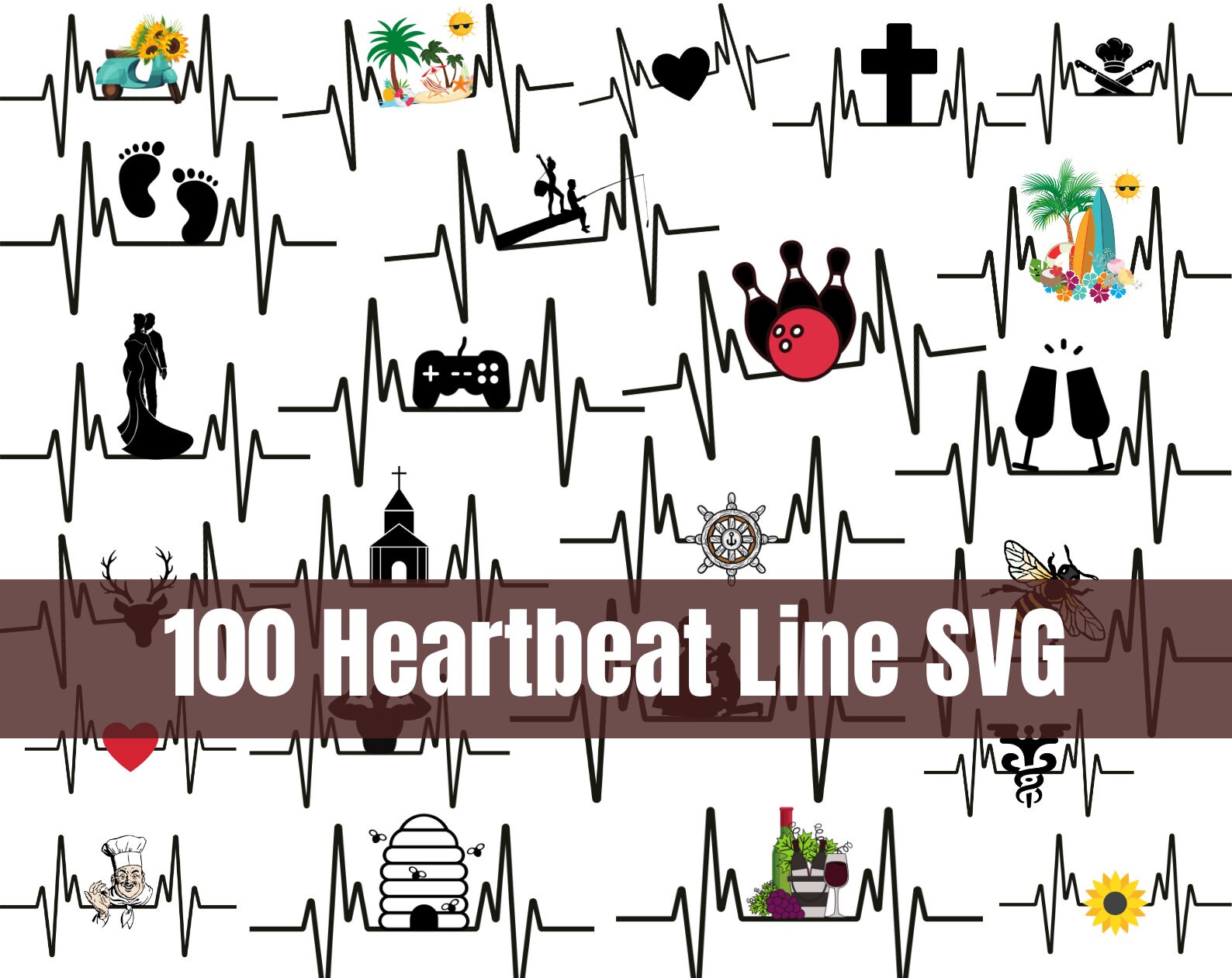 Heartbeat Line SVG Files, Heartbeat Pulse Clip Art, Heartbeat SVG ...