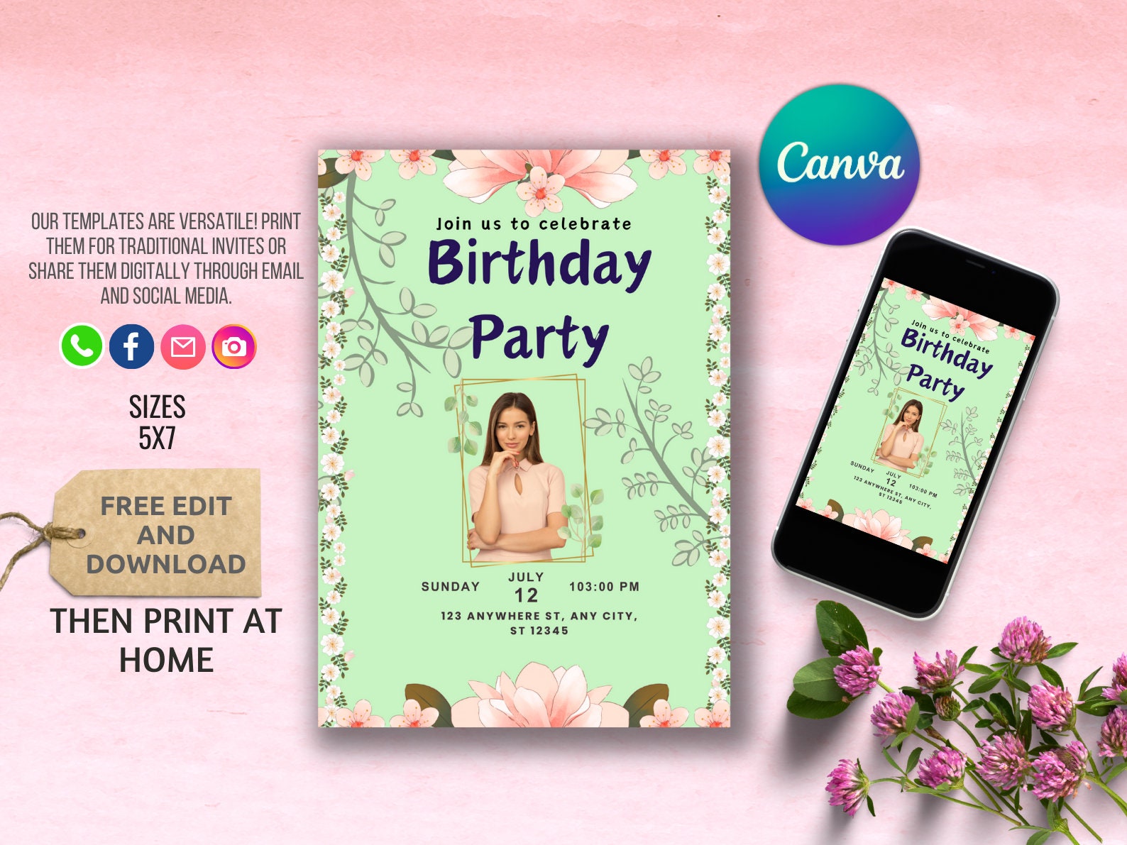 Editable Birthday Invitation Template Editable Template, Canva Editable ...