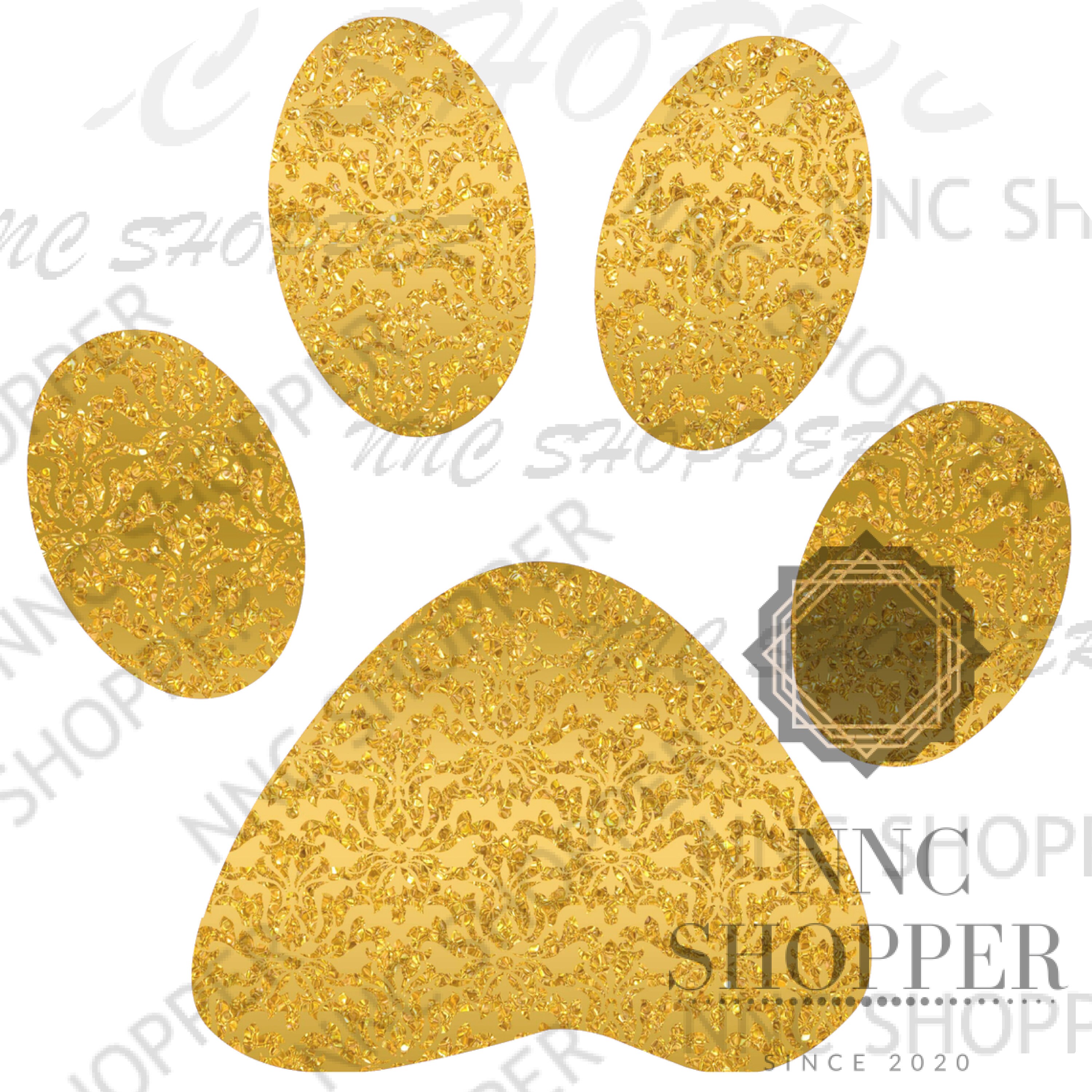 Dog Paw Print Clipart Set, Gold and Glitter Dog Paw, Sublimation Design ...