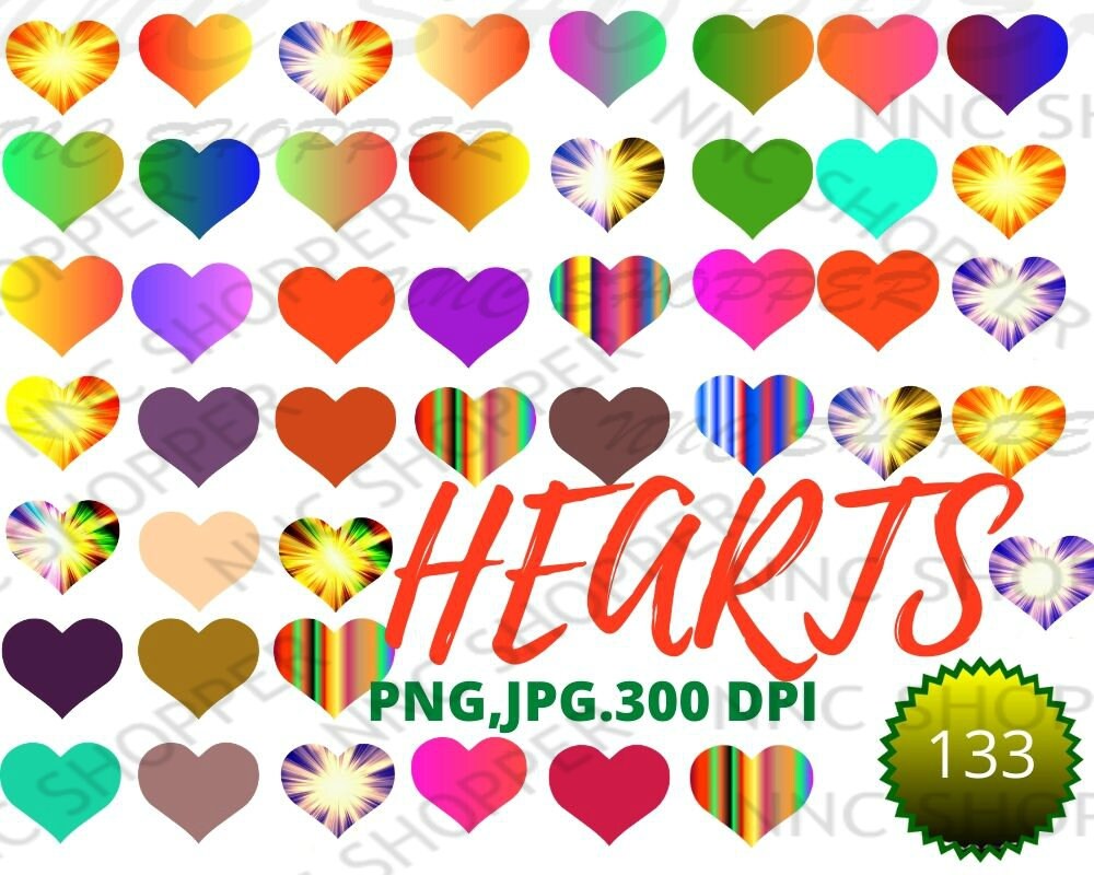Hearts Clipart, Rainbow Heart, Digital Png Art, Valentine Art ...