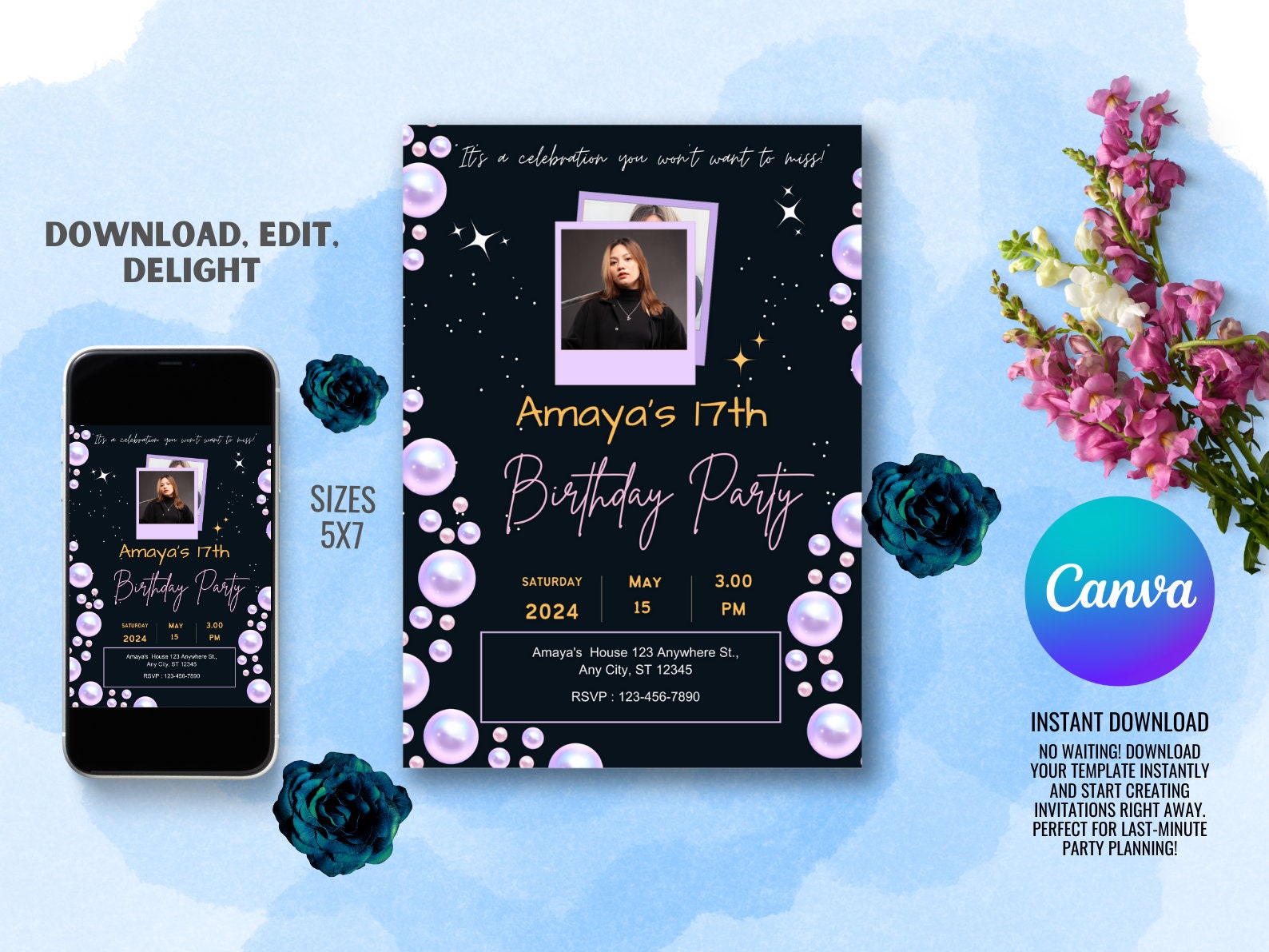 Editable Birthday Invitation Template Editable Template, Canva Editable ...