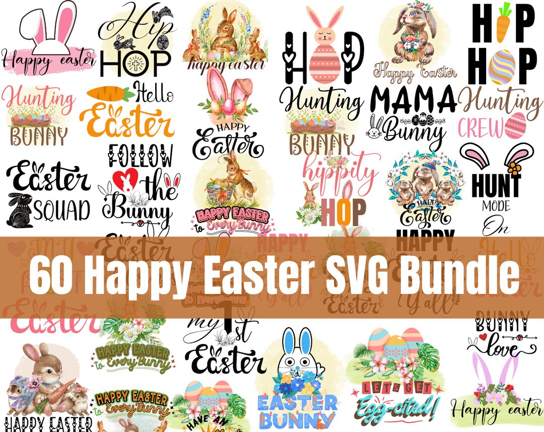 Happy Easter SVG Bundle, Easter SVG, Easter Quotes, 60 Pck, Easter ...