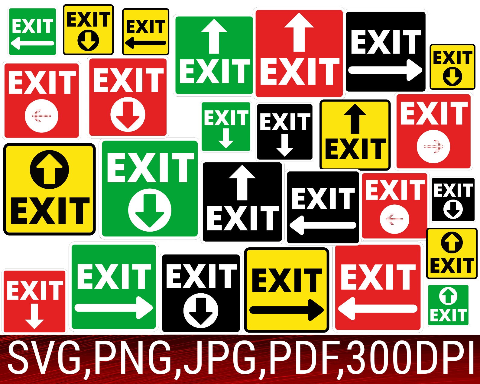 Exit Sign SVG Bundle, Door Sign, Emergency Poster SVG, Business ...