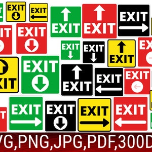 Exit Sign SVG Bundle, Door Sign, Emergency Poster SVG, Business ...