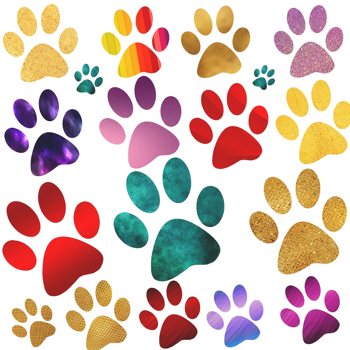 Dog Paw Print Clipart set Gold and Glitter dog paw | Etsy