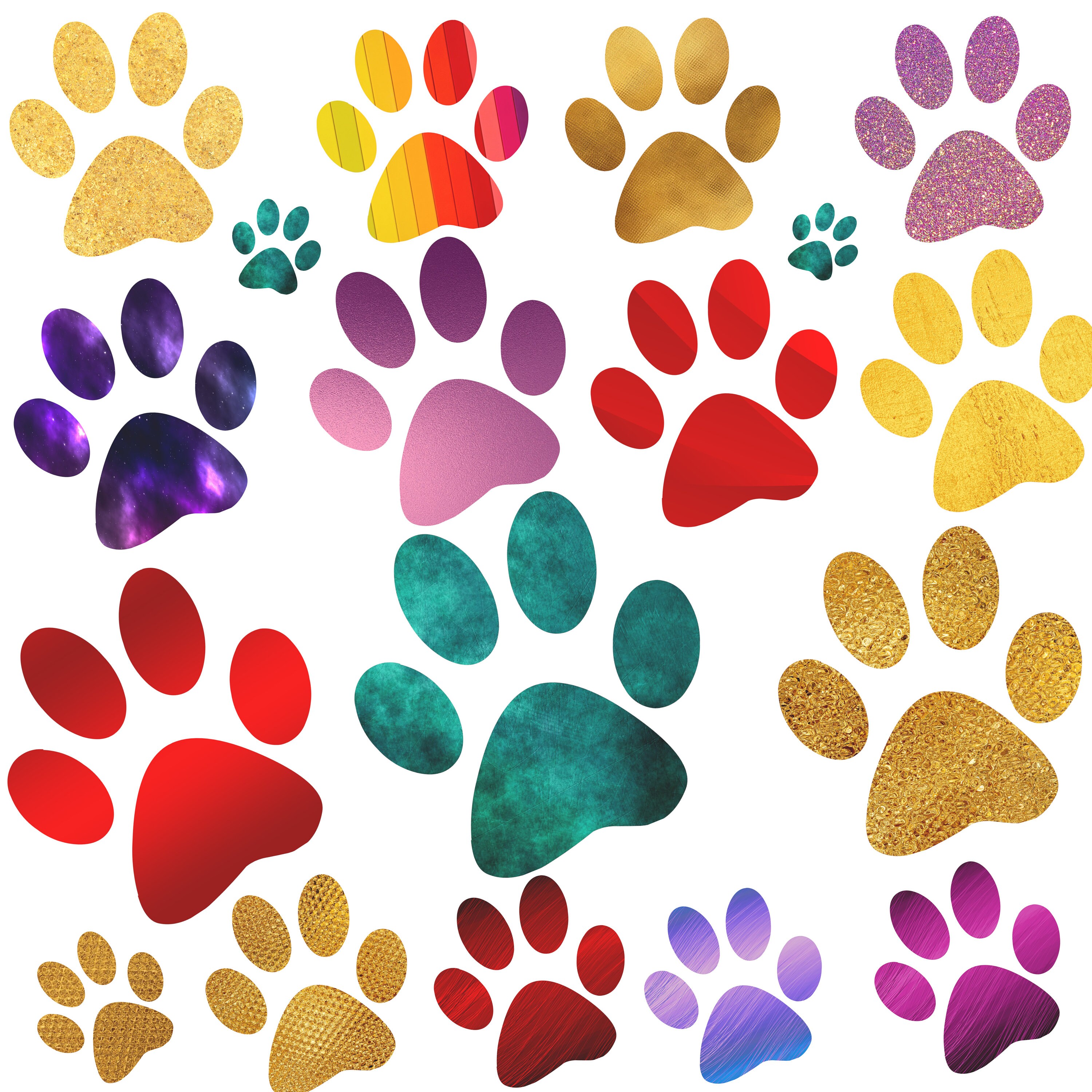 Dog Paw Print Clipart Set, Gold and Glitter Dog Paw, Sublimation Design ...