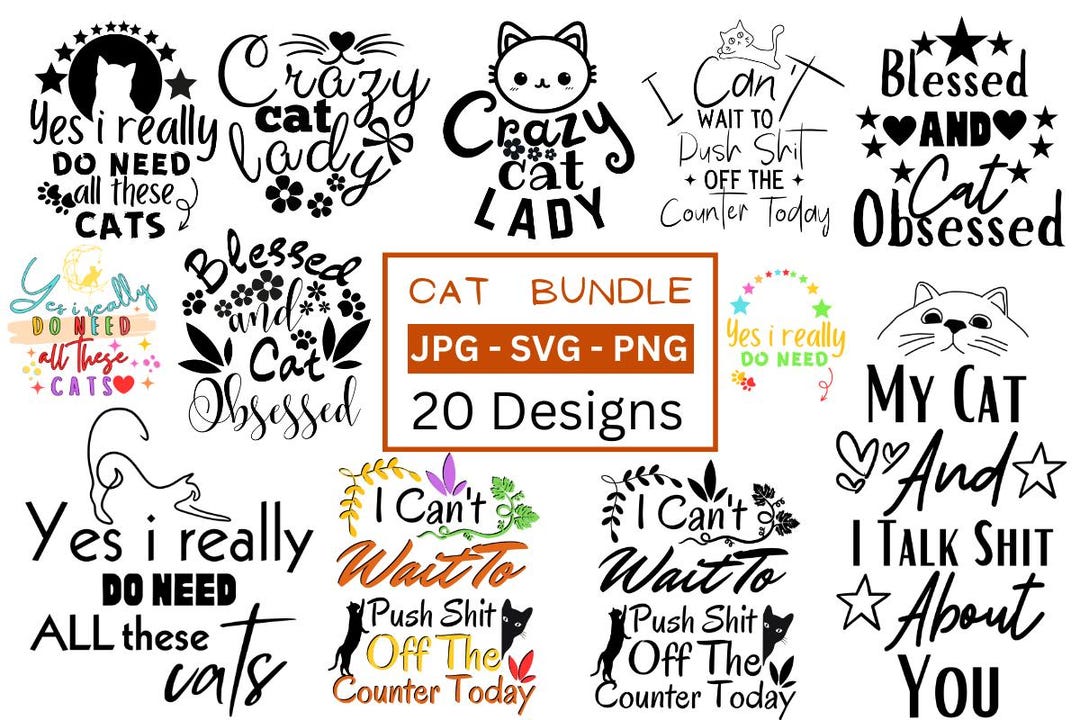 Cat-themed Clip Art, Crazy Cat Lady, Cat Lover, Kitten SVG for Cricut ...