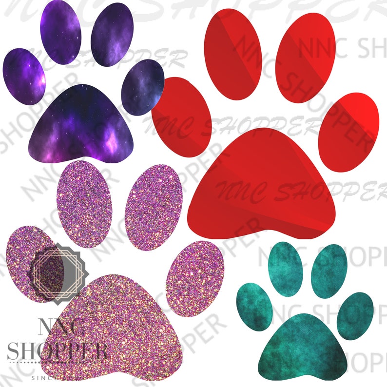 Dog Paw Print Clipart Set, Gold and Glitter Dog Paw, Sublimation Design ...