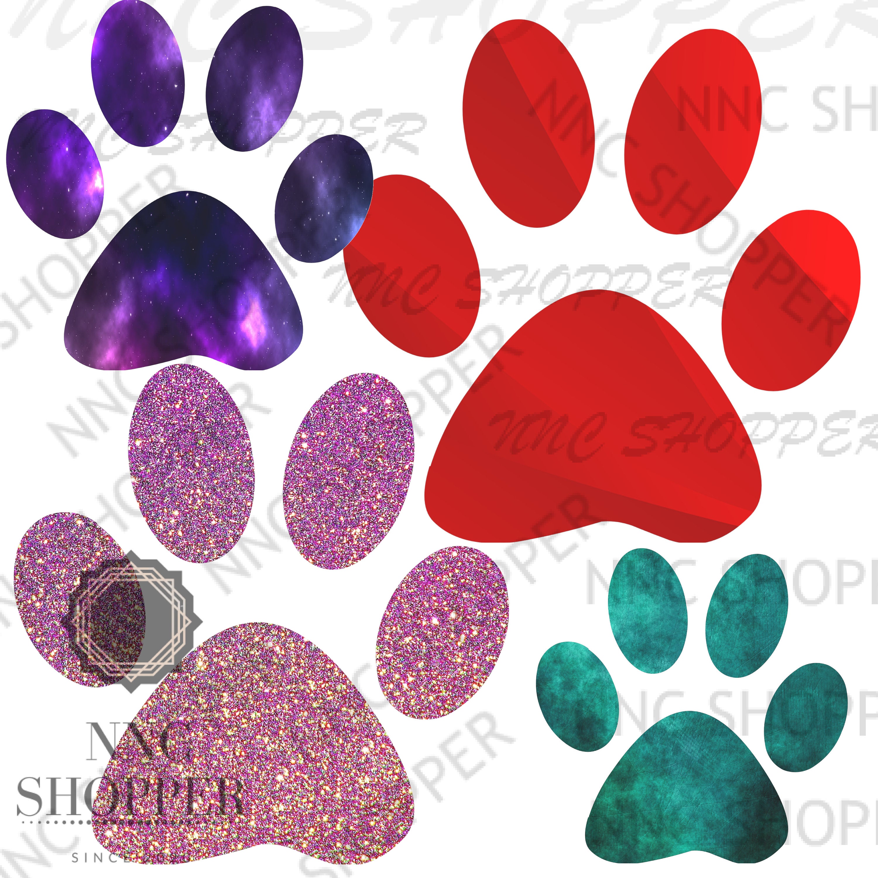 Dog Paw Print Clipart Set, Gold and Glitter Dog Paw, Sublimation Design ...