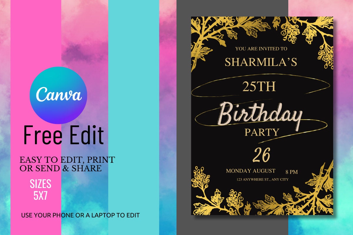 Editable Birthday Invitation Template Digital Download, Canva Editable ...