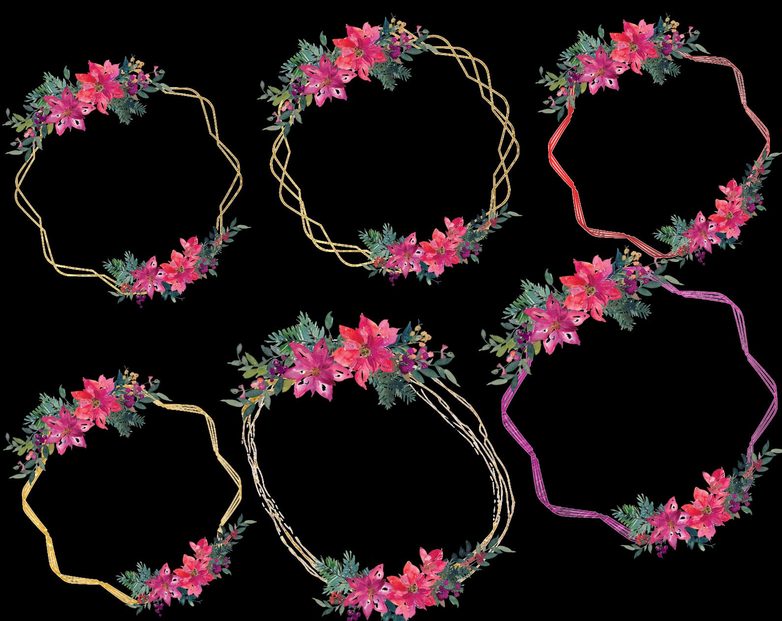 Floral Frame Bundle, Floral Circle Frame PNG, Flower Watercolor ...
