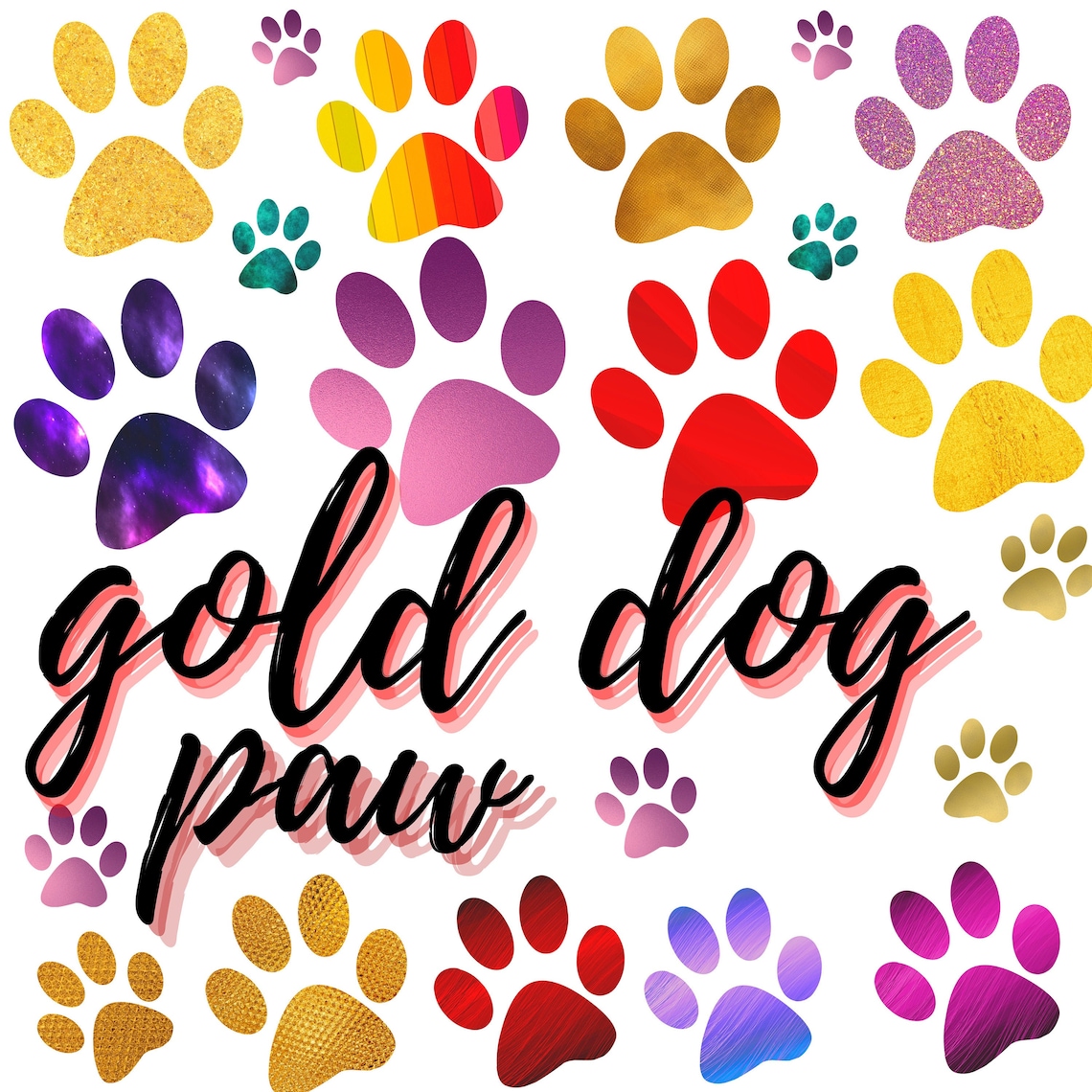 Dog Paw Print Clipart Set Gold and Glitter Dog Paw - Etsy